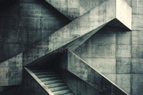 Innovative Architectural Design Featuring Angular Concrete Staircases In An Open Space Stock