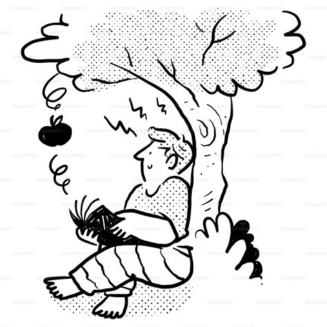 나무 아래에 앉아있는 남자의 흑백 그림 벡터 Unsplash의 독서 이미지