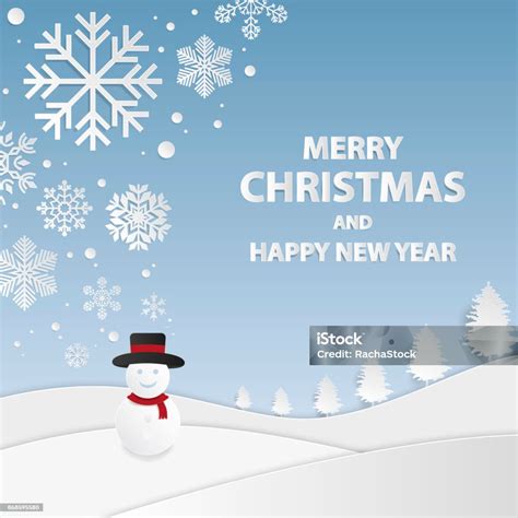 기쁜 성 탄과 새 해 복 많이 받으세요 배경입니다 눈송이 겨울 배경으로 눈사람입니다 종이 아트 스타일 벡터 일러스트입니다 개념에 대한 스톡 벡터 아트 및 기타 이미지