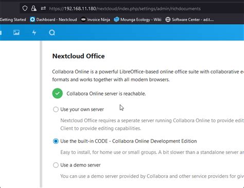 nextcloud collabora online built in code server never launches support nethserver community