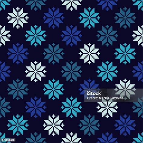 노르웨이 눈송이와 원활한 벡터 배경입니다 픽셀 눈송이입니다 겨울 패턴입니다 섬유 교감입니다 모자이크 처리에 대한 스톡 벡터 아트 및 기타 이미지 Istock