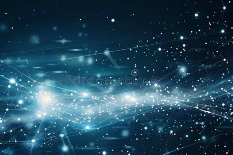 Depicting A Abstract Digital Technology Background With White Lines And Dots On A Dark Blue