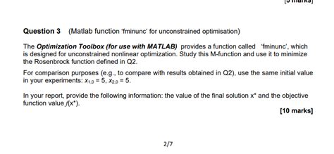 Solved Question 3 Matlab Function Fminunc For