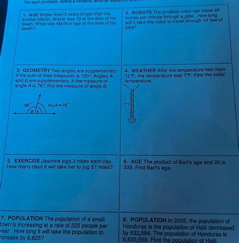Answered For Each Problem Define A Variable Write An Equati 1 Age