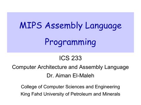 MIPS Assembly Language Programming