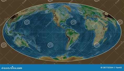 World Map Physical Aitoff Projection Meridian 90 West Stock Illustration Illustration Of