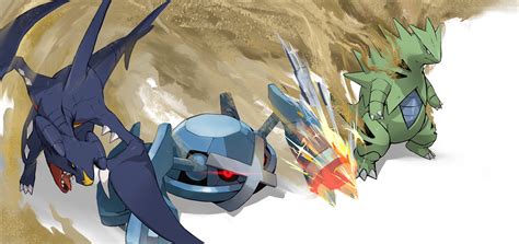 Garchomp Metagross And Tyranitar Pokemon Drawn By Rii Danbooru
