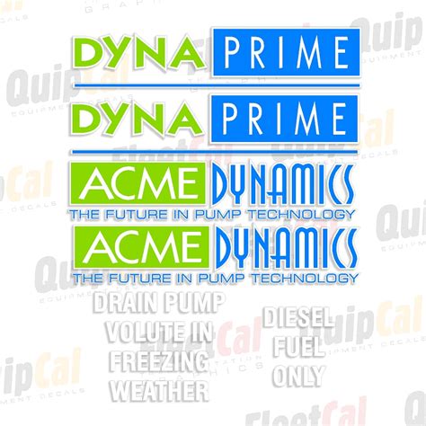 Acme Dynamics Dynaprime Pump Marking Decal Set Truck And Equipment Decals