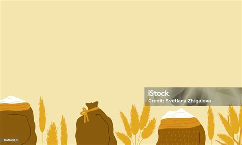 밀 귀 호밀 꽃다발 밀가루 봉지 설탕 밀 배아 곡물의 벡터 세트 귀엽고 평평한 스타일 디자인 스티커 포장지 엽서 배너 웹 사이트를 만들기위한 아름다운 그림 곡초류에 대한