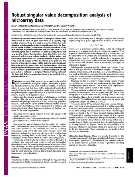Pdf Robust Singular Value Decomposition Analysis Of Microarray Data