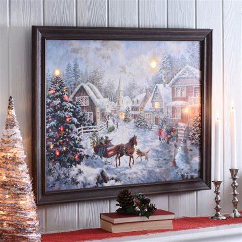 Kirklands Fiber Optic Wall Art Festive Snowy Cottage Scene Light