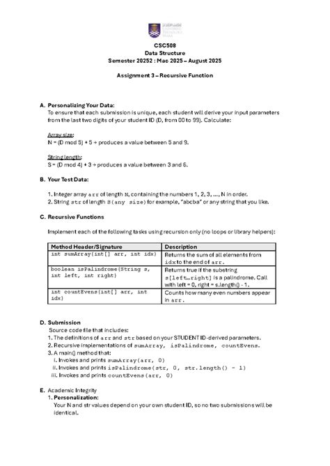 Csc508 Assignment 3 Recursive Functions And Data Personalization Studocu