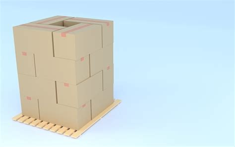 카피 스페이스 3dcg가 있는 물류 창고의 팔레트 이미지에 적층된 골판지 단일 이미지에 대한 스톡 사진 및 기타 이미지 단일