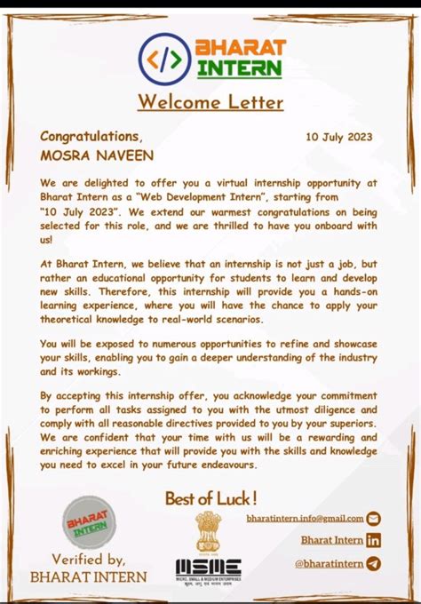 Mosra Naveen On Linkedin Bharathintern Webdevelopment Internship