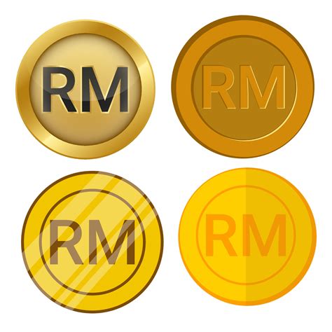 Four Different Style Gold Coin With Ringgit Currency Symbol Vector Set