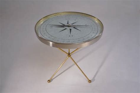 Cocktail Side Table Working Compass Brass And Steel 1950`s French In