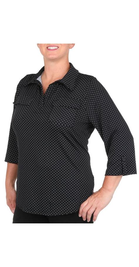 Womens Plus Dot Print Jonny Collar Top Black Burkes Outlet