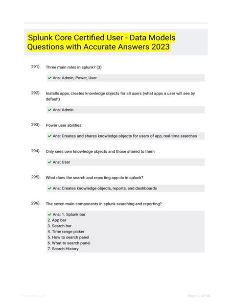 Splunk Core Certified User Data Models Questions With Accurate Answers 2023