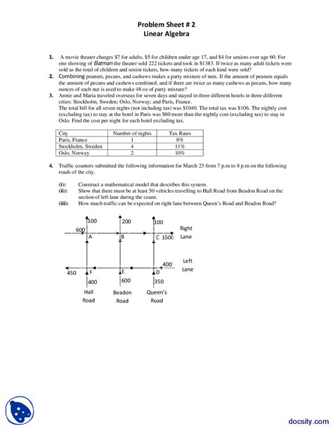 Problem Sheet 2 Case Problems Linear Algebra Assignment Docsity