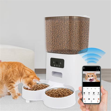 5l Double Bowls Smart Automatic Cat Feeder With Camera Cat Dry Food