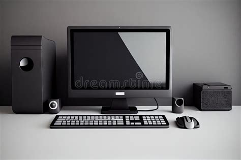 A Minimalist Design With A Sleek Computer Monitor And Keyboard Stock