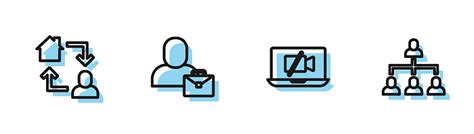 랩톱 온라인 작업 프리랜서 및 계층 구조 오르간 차트 아이콘에 라인 비디오 카메라를 설정합니다 벡터 가공의 인물에 대한 스톡 벡터 아트 및 기타 이미지 Istock