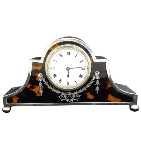 Silver And Tortoise Shell Mantel Clock