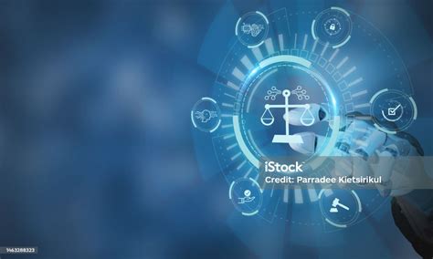 Ai 윤리 또는 Ai 법률 개념 Ai 윤리 강령 개발 규정 준수 규정 표준 비즈니스 정책 및 기계 학습 알고리즘의 의도하지 않은 편향으로부터 보호하기 위한 책임 인공지능에