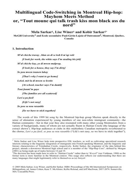 Multilingual Code Switching In Montreal Hip Hop