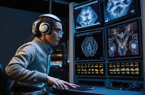 Premium Photo Man With BrainComputer Interface Conducting Research