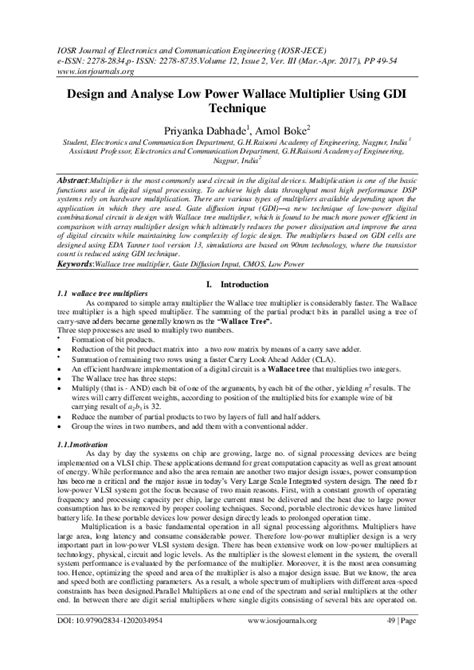 Pdf Design And Analyse Low Power Wallace Multiplier Using Gdi Technique