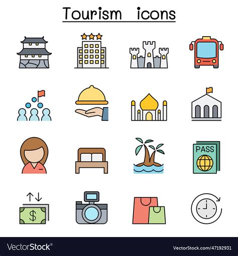 Tourism Color Line Icon Set Royalty Free Vector Image