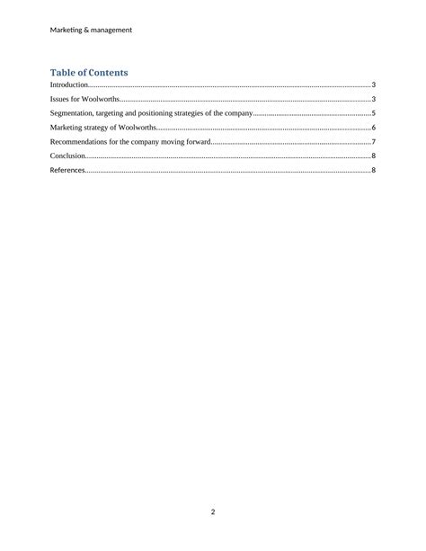 Marketing And Management Woolworths Case Study Report