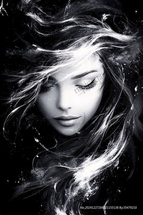 Ai创作图唯美梦幻现代艺术 数字美女插画 唯美梦幻艺术 墨韵唯美黑白色 梦幻插画奇幻炫光 绚丽欧美 唯美美女插图 渲染发散晕染流淌 唯美飘逸活力梦幻 炫酷光效装饰画 手绘追光的精灵 长发美女