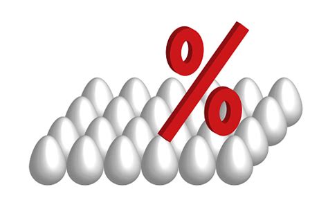큰 빨간 3d 백분율 기호 흰 달걀 배경에 있습니다 소매업 조류 독감 인플레이션율 개념 위기 주식 시장 식료품점 벡터 일러스트 레이 션 식품 가격은 퍼센트 상승했습니다 3