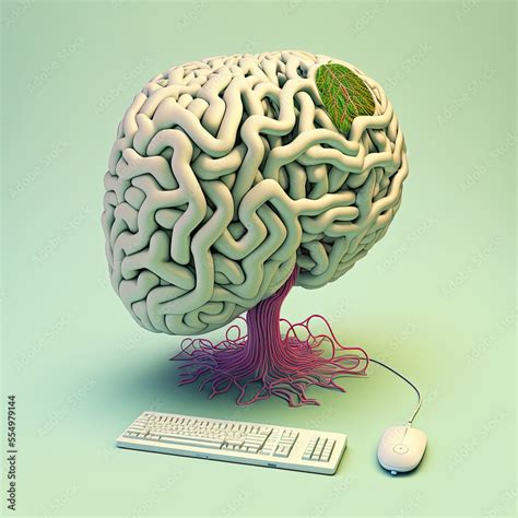 Plastic Human Brain Conected To A Computer O Keyboard Artificial Intelligence Generative Ai
