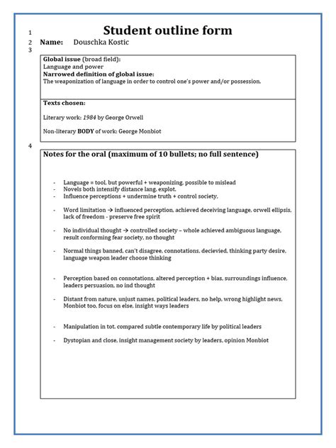 3 Ioe Outline Form Vwo 4 Havo 4 Pdf Human Communication Linguistics