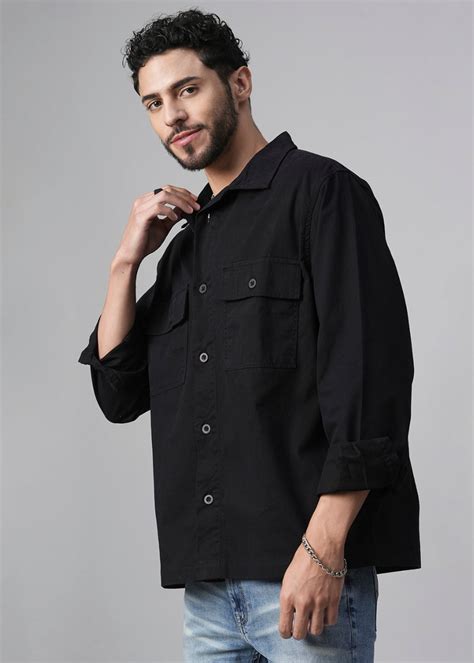 Solid Mens Shacket Black Buy Now Pronk
