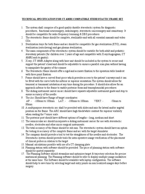 Final Specifications Of Stereotactic Frame Pdf Medical Procedures Ct Scan