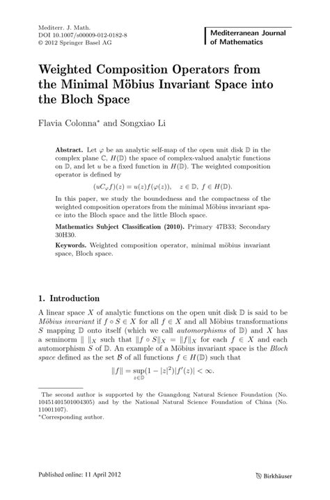 Pdf Weighted Composition Operators From The Minimal Mbius Invariant Space Into The Bloch Space