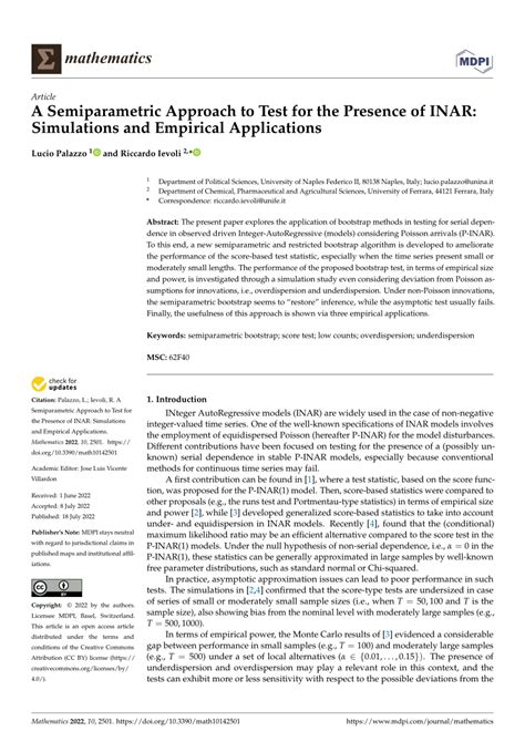 Pdf A Semiparametric Approach To Test For The Presence Of Inar Simulations And Empirical
