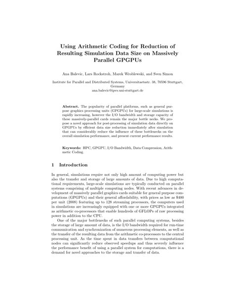 Pdf Using Arithmetic Coding For Reduction Of Resulting Simulation Data Size On Massively