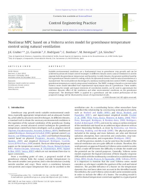 Pdf Nonlinear Mpc Based On A Volterra Series Model For Greenhouse Temperature Control Using