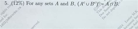 Solved For Any Sets A And B AcBc C AB Chegg Com