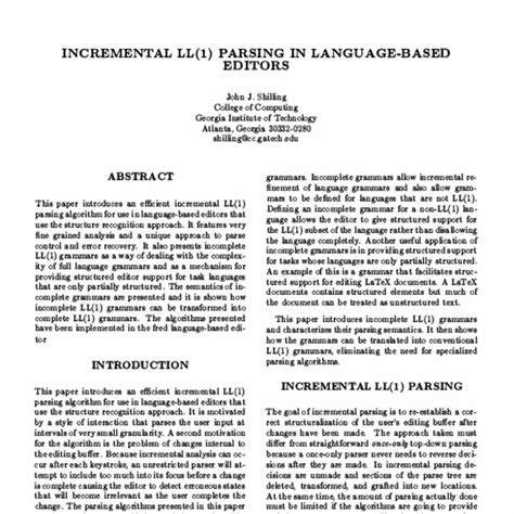 Incremental Ll1 Parsing In Language Based Editors Acl Anthology