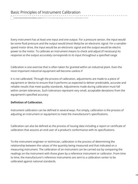 Basic Principles Of Instrument Calibration Pdf Pdf Calibration Measuring Instrument