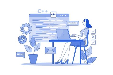Premium Vector Woman Programmer Working On A New Project