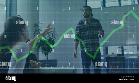 Image Of Statistical Data Processing Against Biracial Man Giving A Presentation At Office Stock