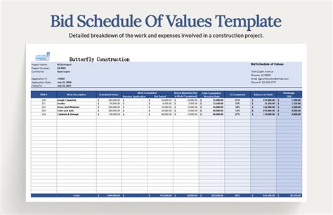 Bid Schedule Of Values Template In Excel Google Sheets Word Google