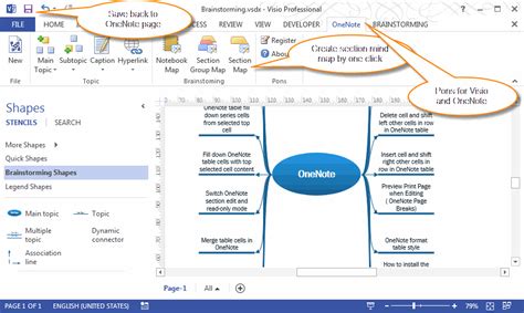 Create New Visio Brainstorming Mindmap Drawing In Onenote Office Onenote Gem Add Ins